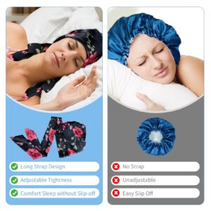 Bonnet with Tie Band Satin Silk Bonnet for Sleeping with Straps Silk Night Cap for Women Curly Hair Natural Long Wraps for Women Sleeping Protects Hair Give Away Red Hair Ring