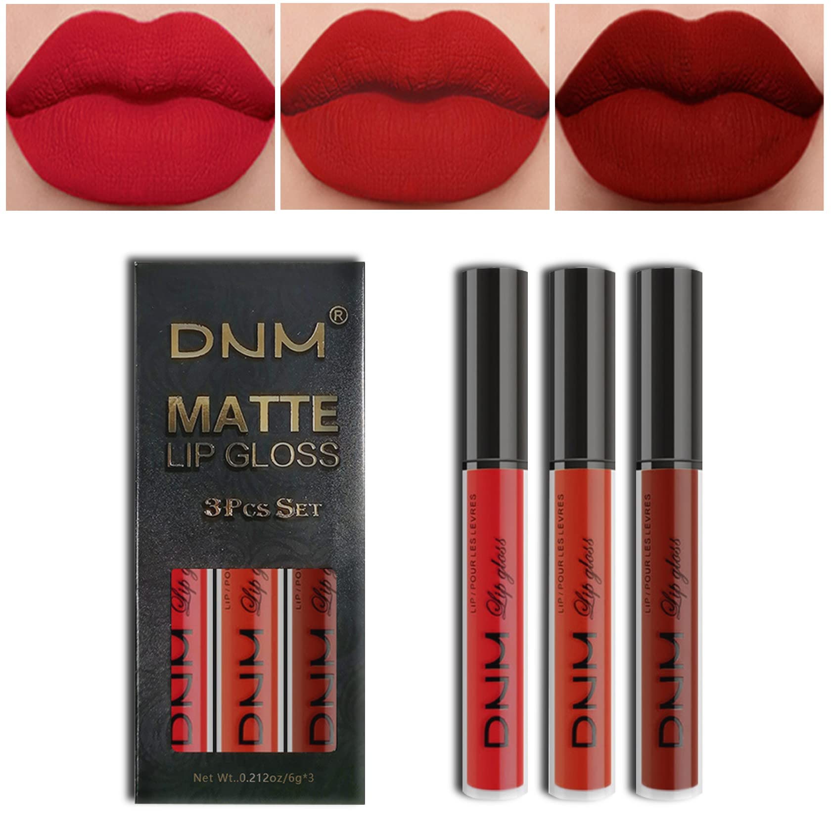 AMY'S DIARY 3Pcs Dark Red Matte 24 hour Liquid Lipstick Sets,Matte Lip Stain Long Lasting 24 Smudge Waterproof Lip Gloss Gift Makeup Set Lipstick for Women Lippies (06)