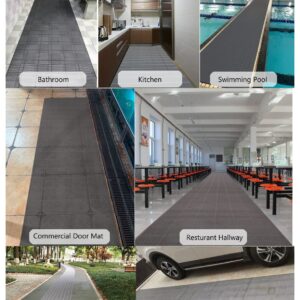 tonchean Non-Slip Drainage Floor Mat 3x12 Ft Commercial Wet Area Mats for Indoor Outdoor PVC Kitchen Anti-Fatigue Drainage Matting Restaurant Bar Flooring Mat with Holes for Swimming Pool Shower Grey