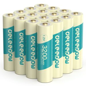 deleepow aa rechargeable batteries gold-plated anode 3200mah nimh aa rechargeable batteries 16 count 1.2v high capacity 1200 cycle(only batteries)