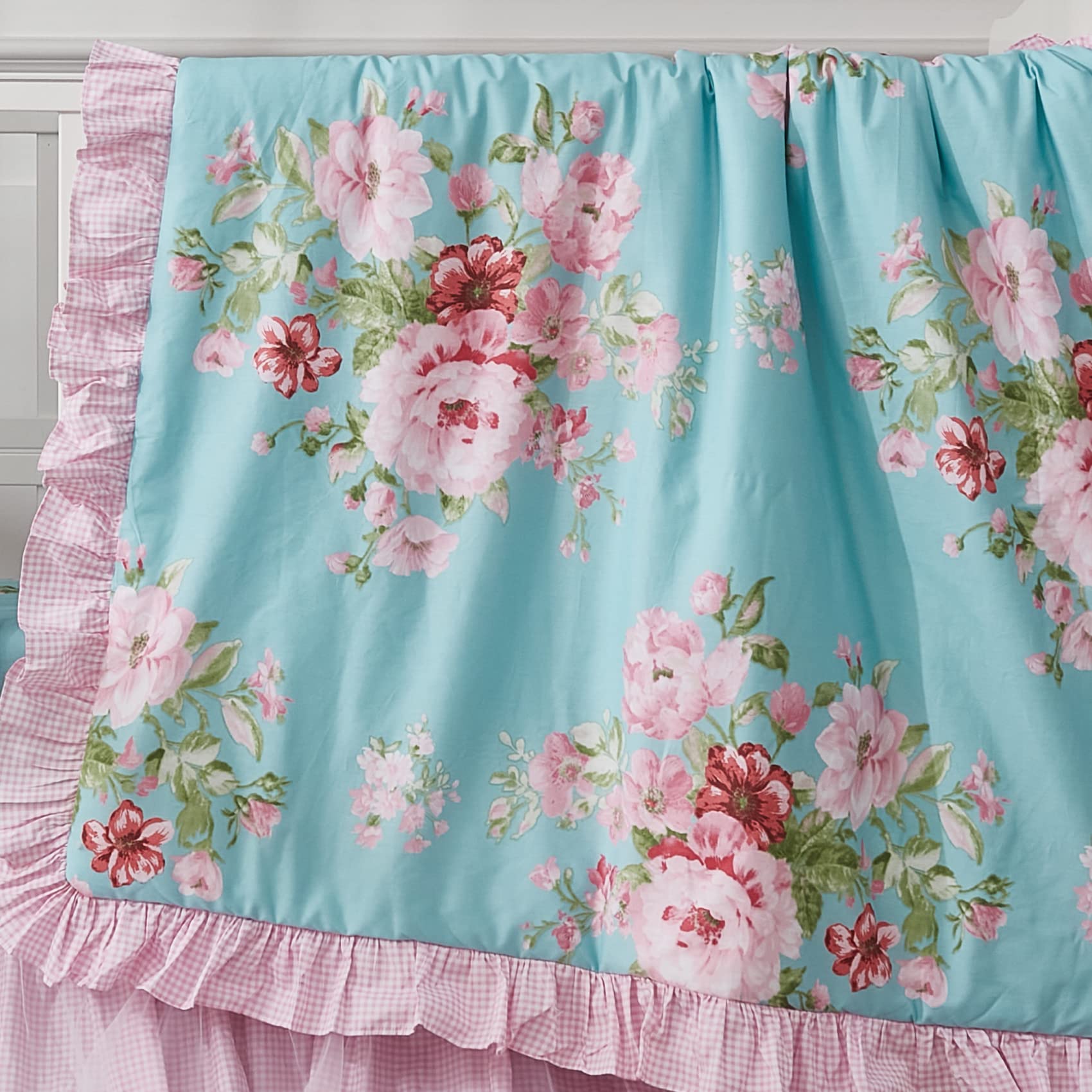 Brandream Baby Girls Crib Bedding Set Watercolor Botanical Floral Nursery Bedding Set Pink Green Blue Aqua Red Boho Farmhouse Country Princess Chic Rose Ruffle 3-Piece