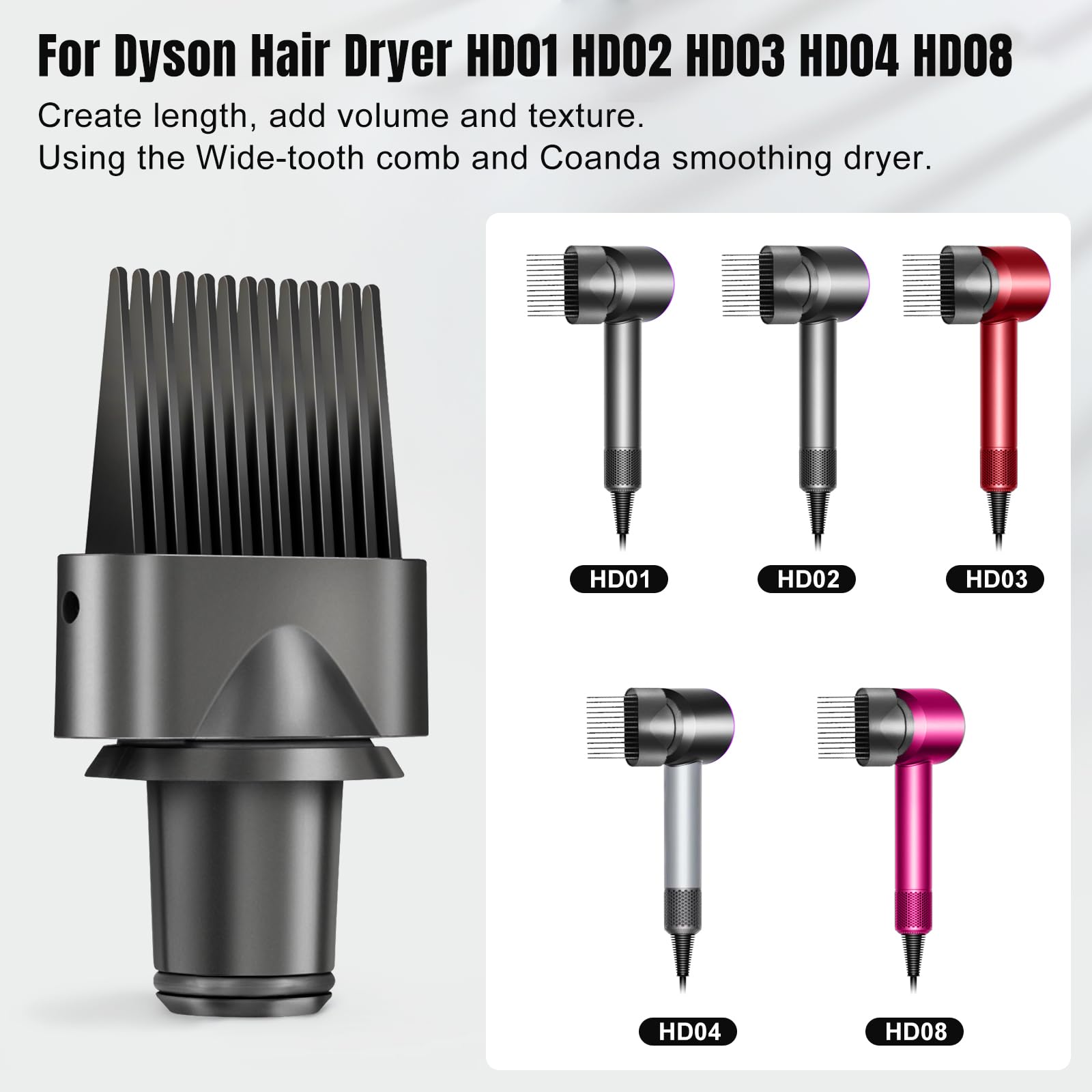 Wide Tooth Comb Attachment For Dyson Supersonic Hair Dryer HD01 HD02 HD03 HD04 HD08, Part No. 969748-01, (Not Suitable for Curling Irons)