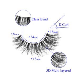 Wispy Lashes Fluffy Natural False Eyelashes Clear Band Eye Lashes Pack Mink 15mm 5D Volume Strip Fake Eyelashes 7 Pairs by Geeneiya (5D15), 7.0 Count