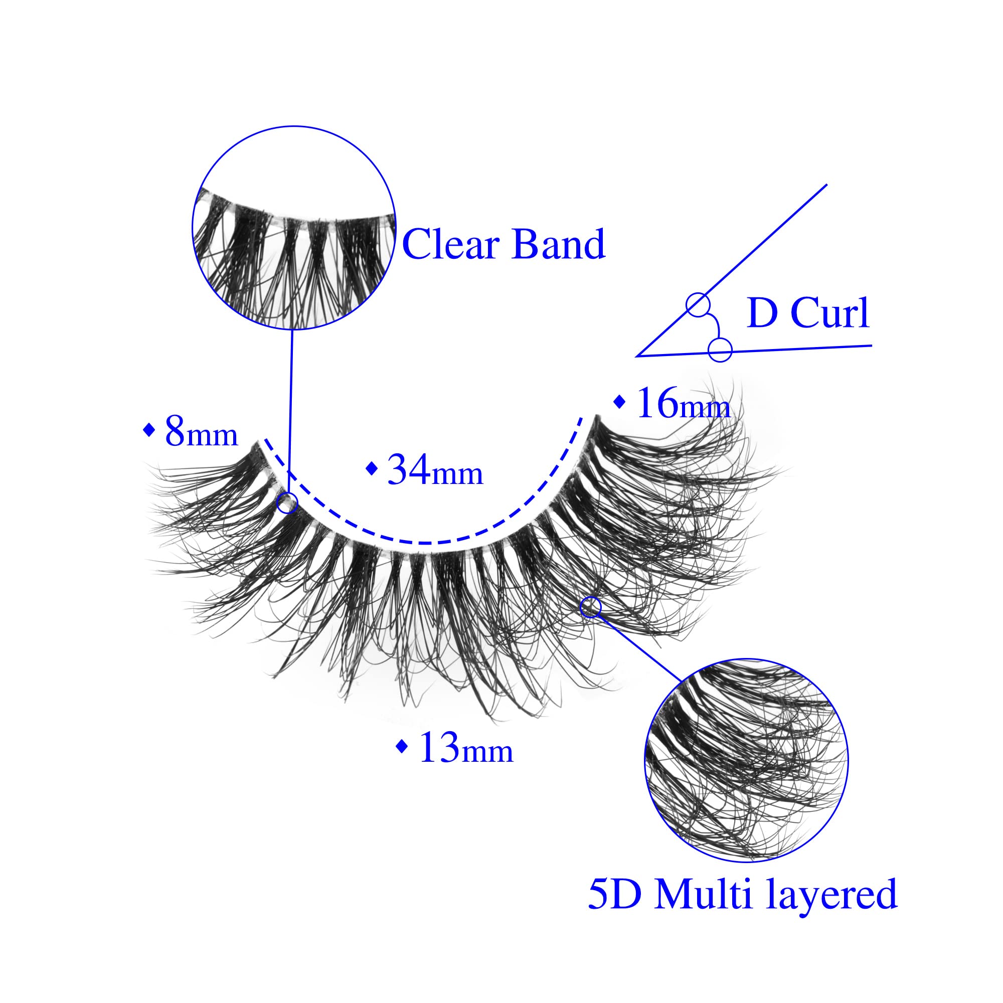 Wispy Lashes Fluffy Natural False Eyelashes Clear Band Eye Lashes Pack Mink 15mm 5D Volume Strip Fake Eyelashes 7 Pairs by Geeneiya (5D15), 7.0 Count