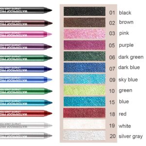 12 Colors Matte Eyeliner Pen Set,Bright Light Blue Red White Silver Colored Eyeliner Pencil Set,Pearl Metallic Glitter Eyeliner Pencil Kit,Waterproof Professional Eye Makeup Eyeliner Color Sets T01