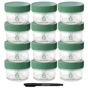 sage spoonfuls glass baby food containers with lids - 12 pack, 4 oz baby food jars, freezer storage, leakproof, reusable small glass baby food containers, microwave & dishwasher friendly