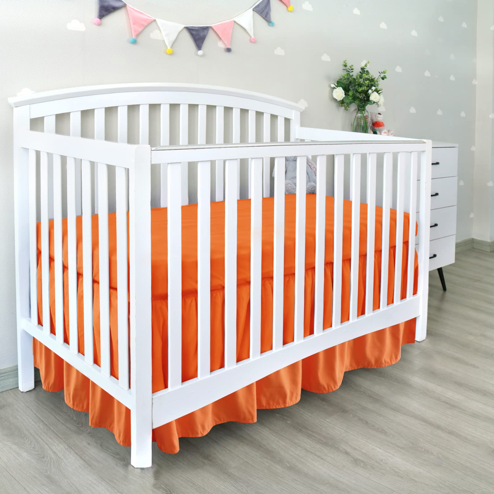 Crib Bed Skirt with Adjustable Straps Easy On/Off Pleated Dust Ruffled Fit Standard Crib and Toddler Bed Skirt Machine Washable up to 14" Drop No-Fading