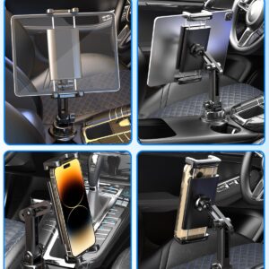 Kolasels Cup Holder Tablet Mount for Car, 360° Adjustable iPad Cup Holder Mount, Cup Holder Tablet Holder for Truck, Compatible with iPad Pro Air Mini, Galaxy Tabs, 4.7-12.9" Tablet & Phone