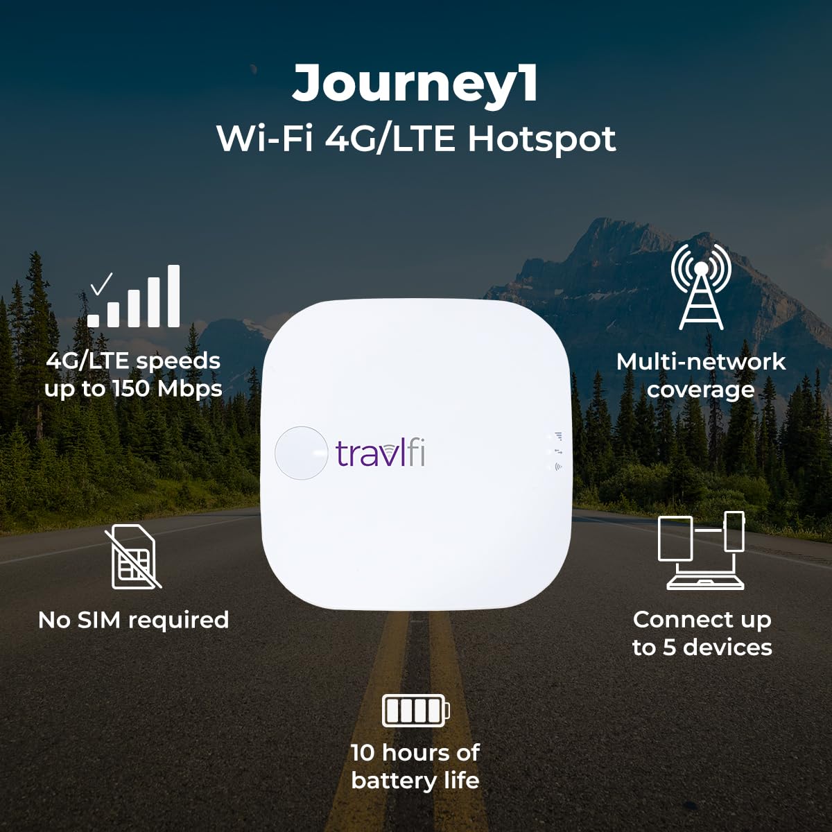 TravlFi Journey1 LTE RV WiFi Hotspot | RV Internet with Multiple Networks, Pay As You Go and No Contracts | Portable Internet for Travel, Motorhomes and Campers