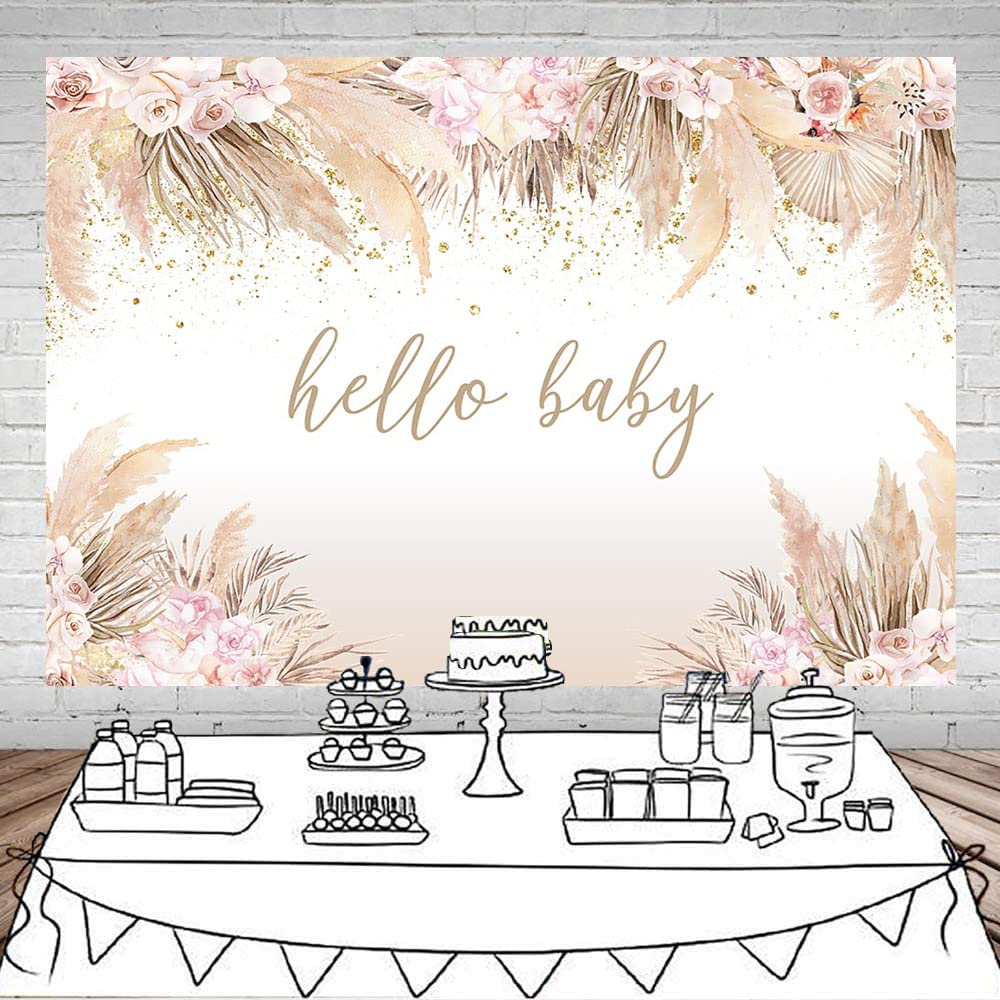 Mocsicka Boho Baby Shower Backdrop for Girl Floral Baby Girl Baby Shower Background Pink Pampas Grass It's a Girl Baby Shower Party Cake Table Decoration Photo Booth Props (7x5ft)