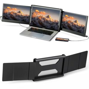 fagomfer laptop screen extender, p2 12" triple portable monitor tri display 1080p fhd ips usb/type-c/hdmi 4 speakers external monitor compatible with 13-16'' windows/mac/android/notebook