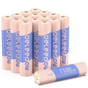 deleepow 16 pack aaa rechargeable batteries highly conductive gold-plated anode batteries nimh 1100mah 1.2v 1200 cycle batteries.