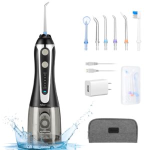 water dental flosser, h2ofloss cordless oral irrigator,rechargeable teeth cleaners for braces oral care,waterproof and portable for travel with 6 nozzles