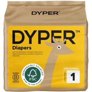 dyper baby diapers size 1 | honest ingredients | cloth alternative | day & overnight | made with plant-based* materials | hypoallergenic