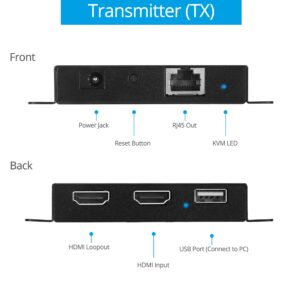 gofanco HDMI 1.4 USB KVM Over CAT6 / CAT7 Extender – 328ft Extension, 4K @30Hz HDMI Video, 2X USB Keyboard/Mouse, Near Zero Latency, HDMI Loopout, Dual PoC, HDCP 2.2, ESD Protection (KVMHDExt100)