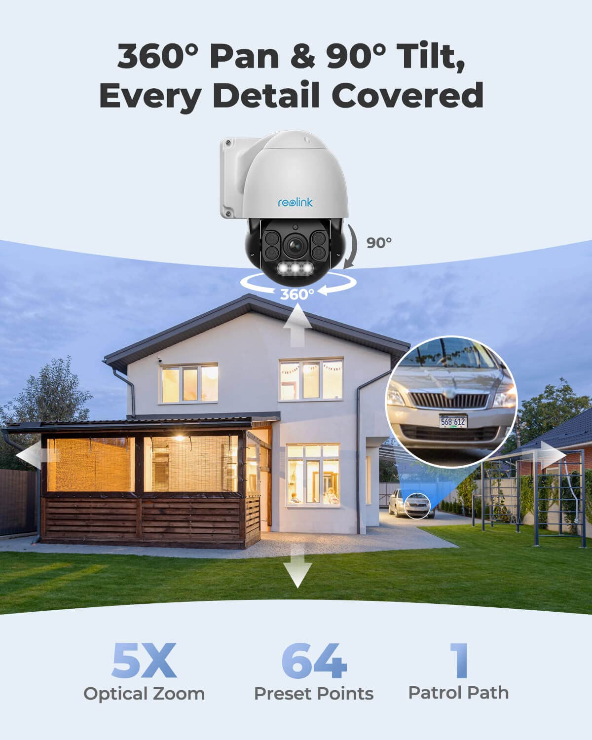 REOLINK 4K PTZ Outdoor PoE IP Security Cameras, 5X Optical Zoom, Auto Tracking, 3pcs Spotlights 190 Ft Color Night Vision, Two Way Talk, 2X RLC-823A Bundle 4K 8 Channel PoE NVR RLN8-410