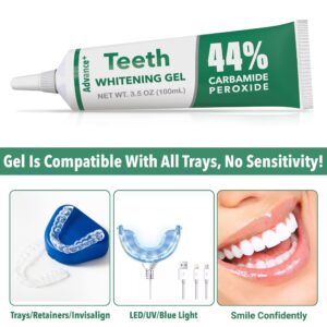 Advance+ Teeth Whitening Gel Refill for Trays (1 Tube = 33 Syringes!) - Gel Compatible with All Led Lights, UV Lights, Blue Lights and Invisalign. 44% Carbamide Peroxide