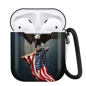 eagle flag airpods case compatiable with airpods 1&2 - airpods 1&2 cover with key chain, full protective durable shockproof personalize wireless headphone case…