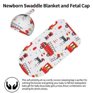 Rongyuan Dog Firefighter Newborn Baby Swaddle Blanket with Beanie Hat Sets Cute Printed Receiving Sleeping Bag, One Size