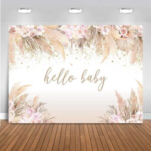 mocsicka boho baby shower backdrop for girl floral baby girl baby shower background pink pampas grass it's a girl baby shower party cake table decoration photo booth props (7x5ft)