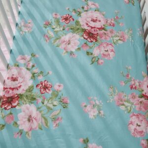 Brandream Baby Girls Crib Bedding Set Watercolor Botanical Floral Nursery Bedding Set Pink Green Blue Aqua Red Boho Farmhouse Country Princess Chic Rose Ruffle 3-Piece