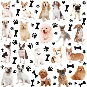 pajean 83 pieces dogs bones and paws wall decals realistic pet stickers cute dog bone paw print puppy vinyl decor sticker for kids boy girl baby teen bedroom home diy