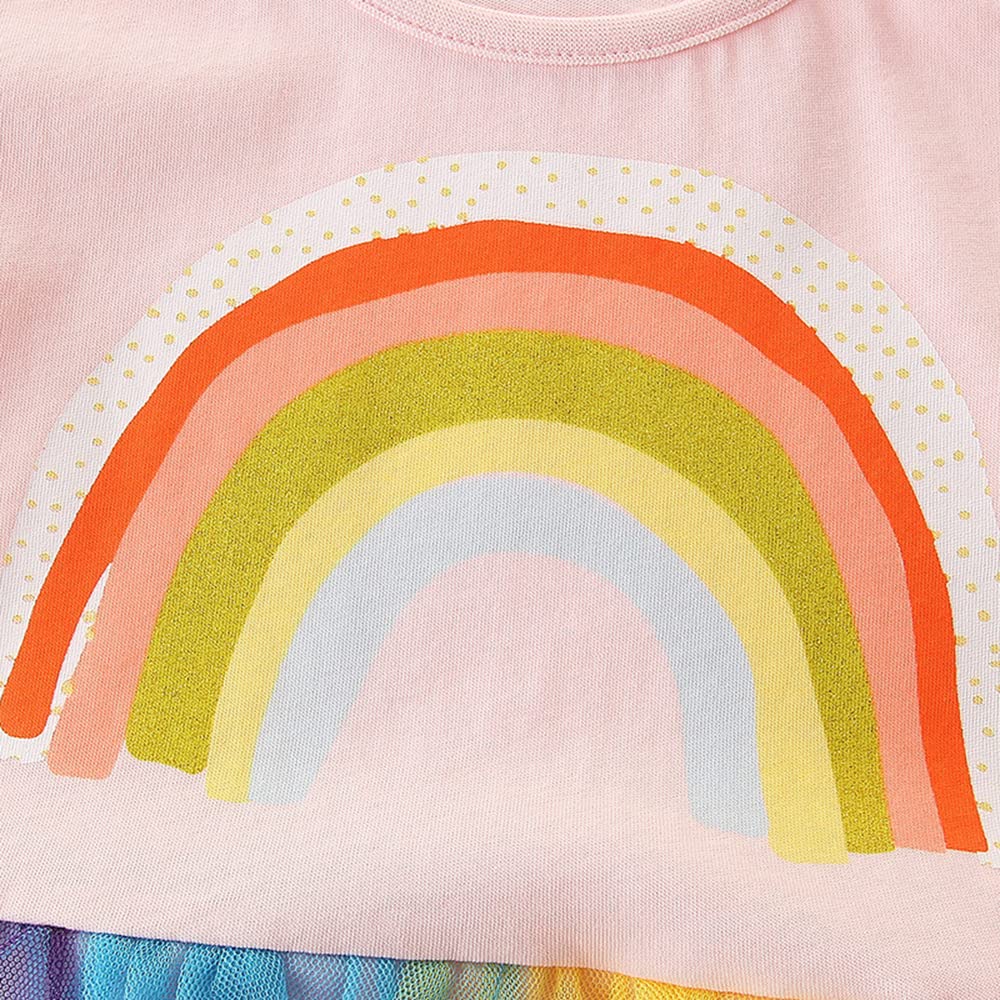 Toddler Girl Dress Short Sleeve Summer Rainbow Clothes Cotton Casual Playwear Tunic Outfit Dresses(1035-4T)