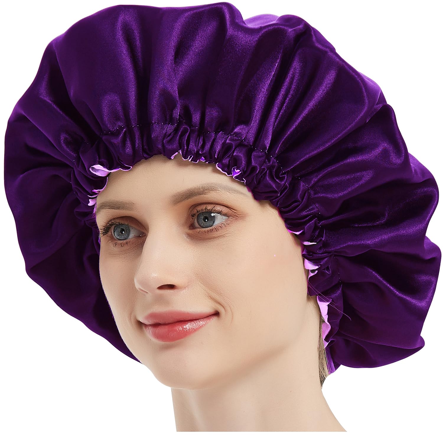 2 Pcs Silk Bonnet for Sleeping Satin Bonnet Double Layer Hair Bonnet for Curly Hair Comforable Satin Hair Wrap Reversible Sleep Cap