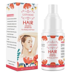 lovood hair growth inhibitor spray - non-irritating & painless for face & body, 1.01 fl oz (pack of 1)