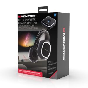 xtreme digital lifestyle accessories monster hdtv wireless headphones kit with bluetooth transmitter, stream tv gaming and music, over the ear headphones, 33 feet away