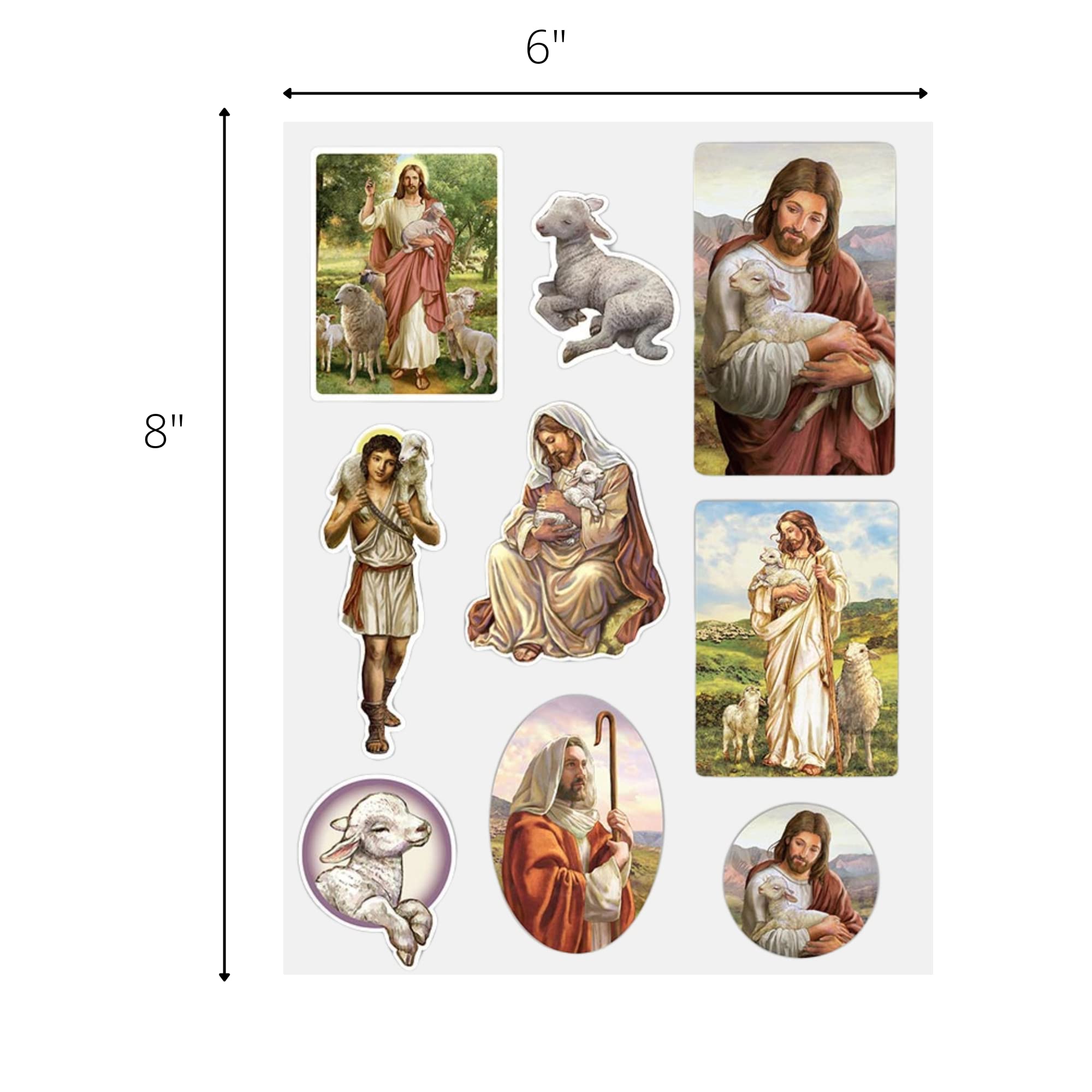 Christian Brands Assorted Catholic Decal Sticker Sheet Pack, The Good Shepherd Jesus Christ, Novelty Religious Inspirational Stickers for Sunday Schools, Scrapbooking, Journaling, 3 Sheets Included