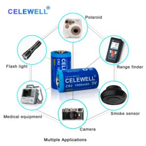 CELEWELL 【10-Year Warranty】 4Pcs CR2 3V 1000mAh Lithium Battery