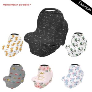 Cute Elephant Print with Baby Name Personalized Car Seat Covers for Babies, Multi-Use Cover Ups for Stroller High Chair Shopping Cart Gifts, Carseat Canopy for Girls (Rose Flower)