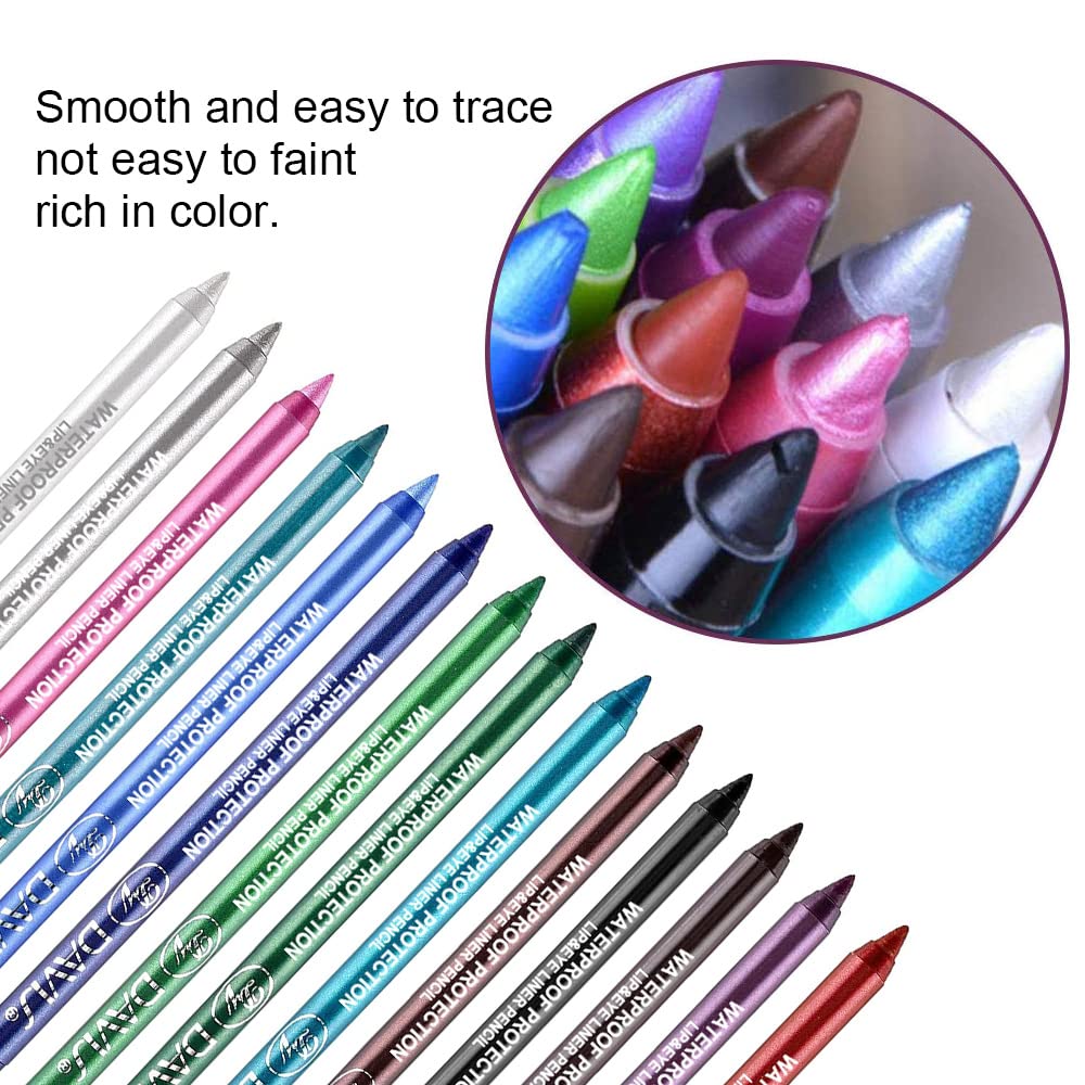 12 Colors Matte Eyeliner Pen Set,Bright Light Blue Red White Silver Colored Eyeliner Pencil Set,Pearl Metallic Glitter Eyeliner Pencil Kit,Waterproof Professional Eye Makeup Eyeliner Color Sets T01