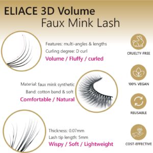 Eliace False Eyelashes Kit, Cat Eye Mink Lashes 50 Pairs Super Value Pack with 5 Stylish Styles, Volume 3D Faux Mink Lashes Curly & Full, Fake Eyelashes for a Natural Look, Eye Lashes Sets Pack