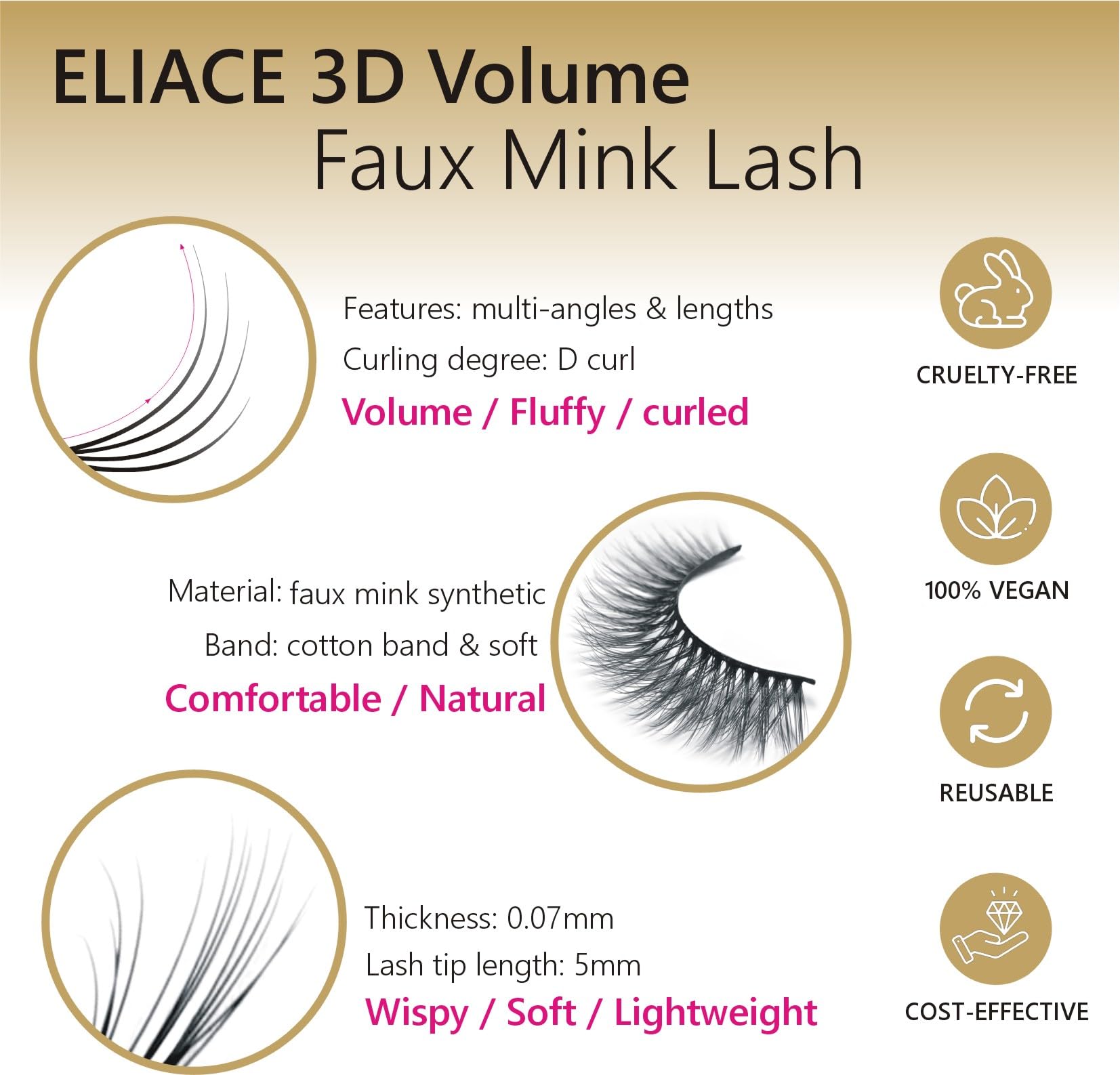 Eliace False Eyelashes Kit, Cat Eye Mink Lashes 50 Pairs Super Value Pack with 5 Stylish Styles, Volume 3D Faux Mink Lashes Curly & Full, Fake Eyelashes for a Natural Look, Eye Lashes Sets Pack