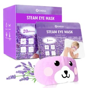 digheigg steam eye mask for dark circles and puffiness 20 pcs, lavender disposable eye warm compress for dry eyes, soothing headache migraine, stye treatment, relief stress eye fatigue,21 piece set