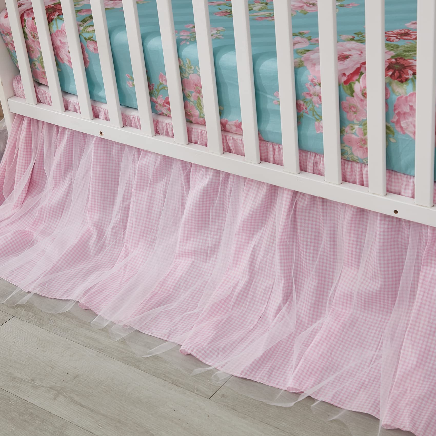 Brandream Baby Girls Crib Bedding Set Watercolor Botanical Floral Nursery Bedding Set Pink Green Blue Aqua Red Boho Farmhouse Country Princess Chic Rose Ruffle 3-Piece