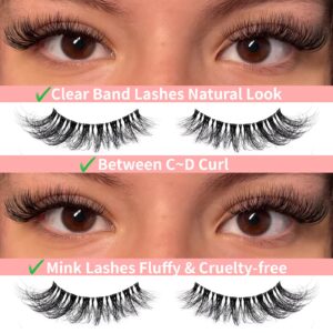 Wispy Lashes Fluffy Natural False Eyelashes Clear Band Eye Lashes Pack Mink 15mm 5D Volume Strip Fake Eyelashes 7 Pairs by Geeneiya (5D15), 7.0 Count