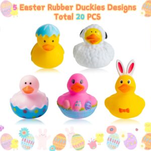 Haooryx 20Pcs Easter Rubber Duckies Toys, Novelty Yellow Rubber Ducks Bunny Bathtub Duck Baby Shower Float Ducky Decor Carnival Pinata Filler Class Rewards Basket Stuffing for Kids