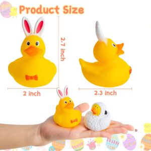 Haooryx 20Pcs Easter Rubber Duckies Toys, Novelty Yellow Rubber Ducks Bunny Bathtub Duck Baby Shower Float Ducky Decor Carnival Pinata Filler Class Rewards Basket Stuffing for Kids