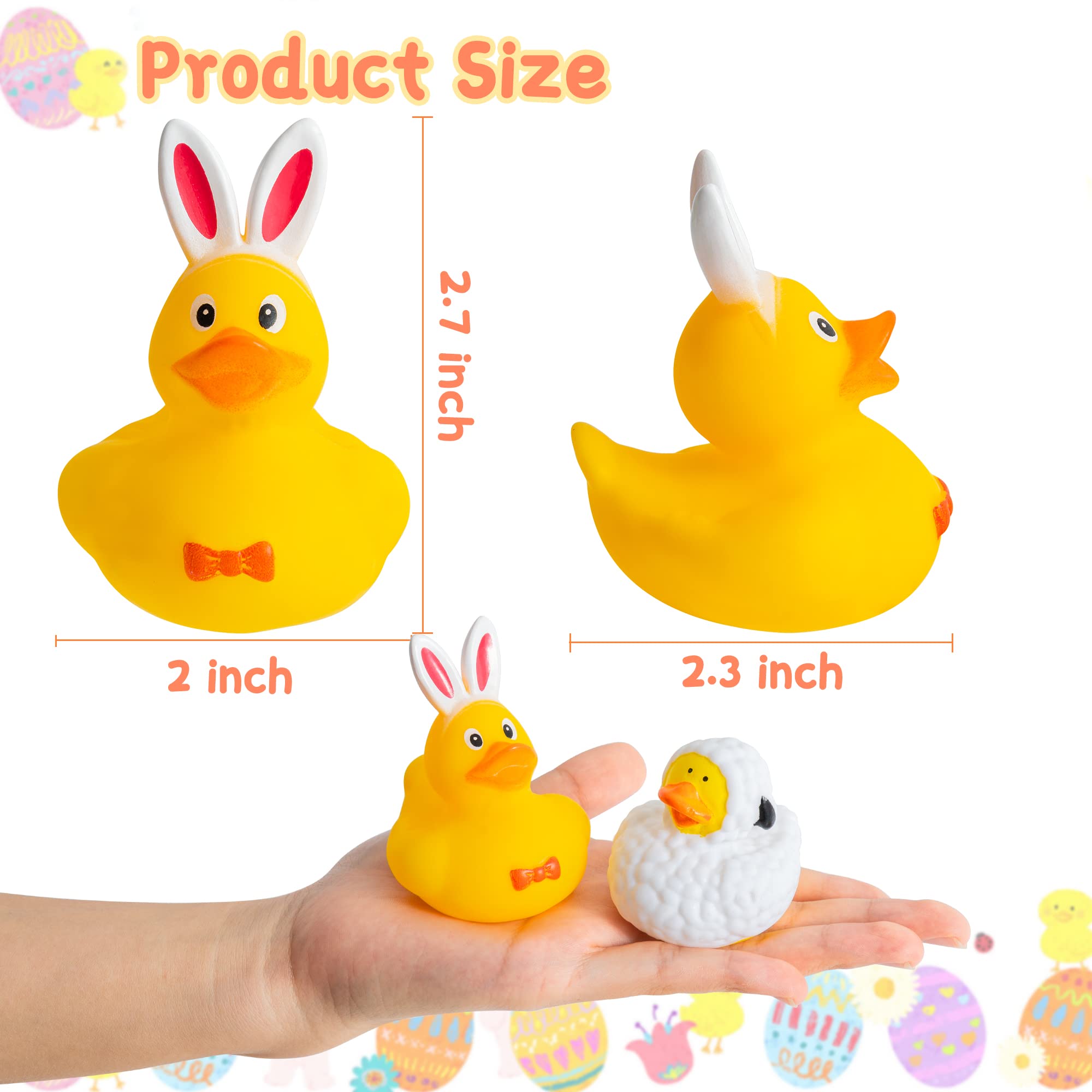 Haooryx 20Pcs Easter Rubber Duckies Toys, Novelty Yellow Rubber Ducks Bunny Bathtub Duck Baby Shower Float Ducky Decor Carnival Pinata Filler Class Rewards Basket Stuffing for Kids