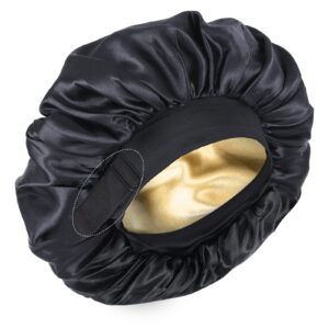 silk bonnet for sleeping double layer satin bonnet adjustable bonnets for black women sleep cap reversible hair bonnet for curly hair (black)