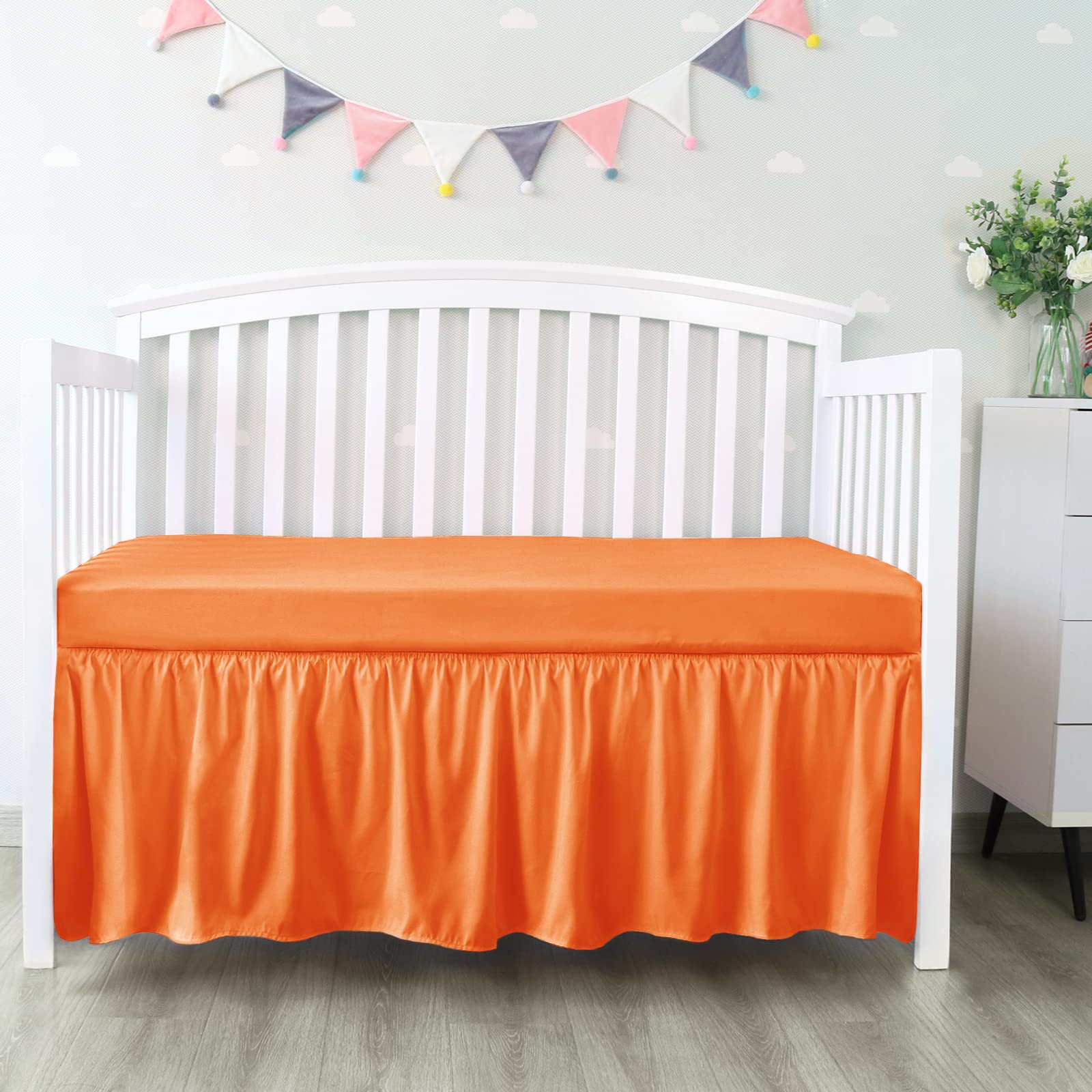 Crib Bed Skirt with Adjustable Straps Easy On/Off Pleated Dust Ruffled Fit Standard Crib and Toddler Bed Skirt Machine Washable up to 14" Drop No-Fading