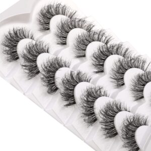 Wispy Lashes Fluffy Natural False Eyelashes Clear Band Eye Lashes Pack Mink 15mm 5D Volume Strip Fake Eyelashes 7 Pairs by Geeneiya (5D15), 7.0 Count