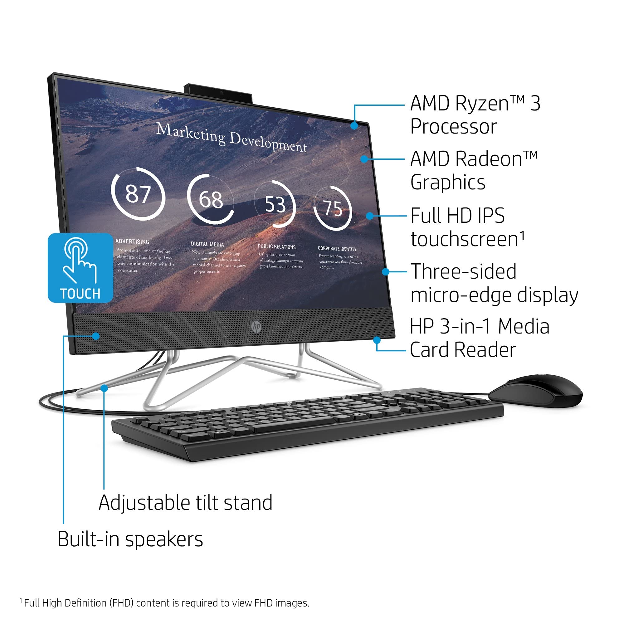 HP 2022 Newest 22-inch FHD IPS Touchscreen All-in-One Desktop Computer - Dual-Core AMD Ryzen 3 3250U - 12GB DDR4 RAM-256GB SSD - DVD-RW - WiFi Bluetooth - Windows 10 Pro - Black w/RATZK 32GB USB