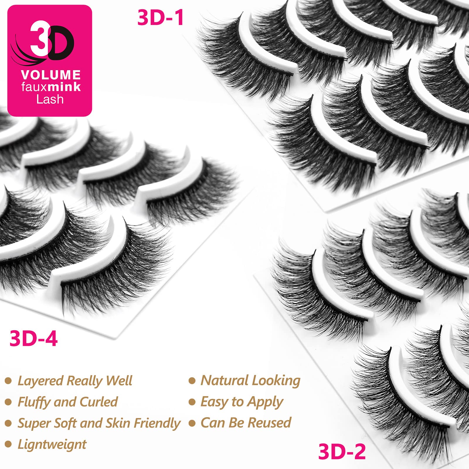 Eliace False Eyelashes Kit, Cat Eye Mink Lashes 50 Pairs Super Value Pack with 5 Stylish Styles, Volume 3D Faux Mink Lashes Curly & Full, Fake Eyelashes for a Natural Look, Eye Lashes Sets Pack