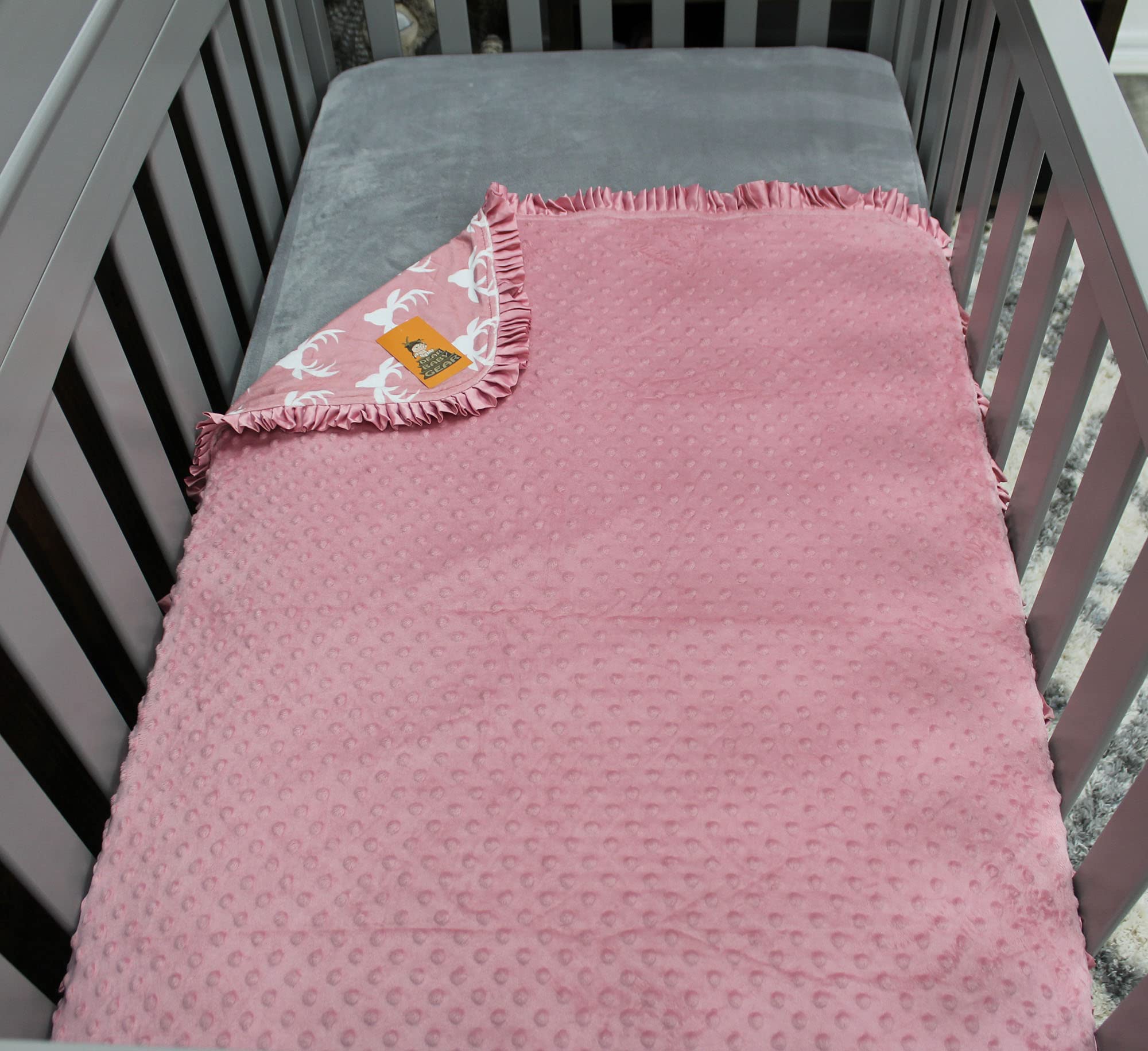 Dear Baby Gear Baby Blankets for Boys & Girls - Neutral Baby Blankets - Baby Girl Blanket & Baby Boy Blankets - Baby Blankets Unisex - Antler Dusty Rose, Pink Ruffle 40x30 Inches