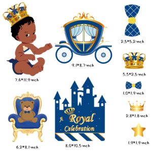 Haooryx 72Pcs Royal Prince Wall Decals Sticker, Royal Blue Vinyl Decal Wall Stickers African American Little Prince Boy Baby Shower Birthday Party Decoration Supplies Waterproof Nursery Wall Art Decor