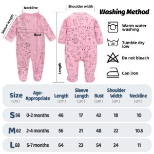 LAT 3 Pcs Infant Girls Boys Footie Onesies Sleeper Newborn Cotton Sleepwear Outfits (Orange fox + Raindrops, S (56cm))